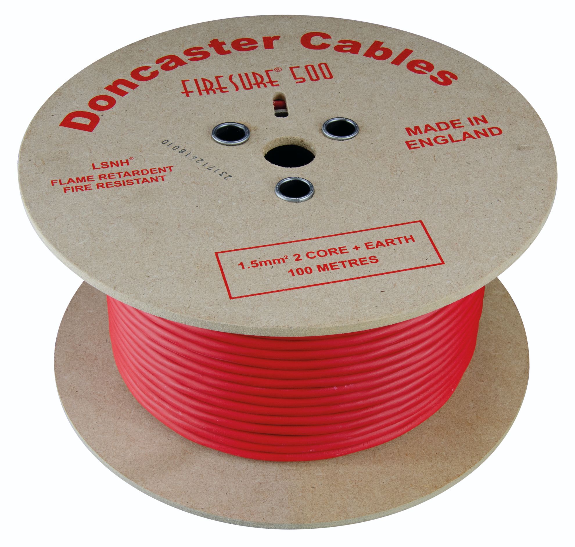 Doncaster Cables. Firesure 500 2 Core+CPC Red (60 metre length)